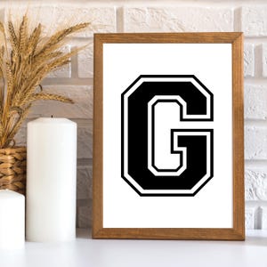 Letter G Varsity Font Print: Monogram Initial Wall Art (digital ...