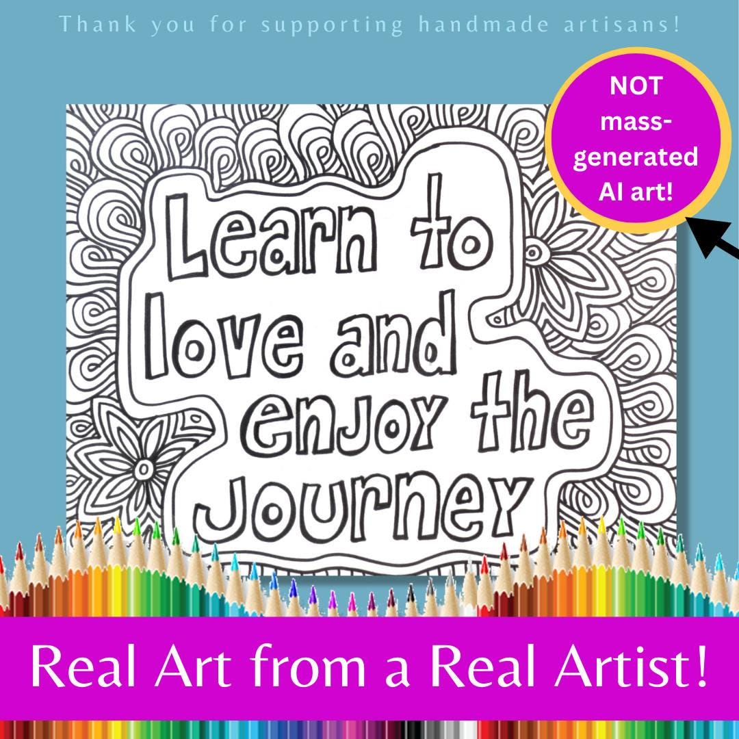 Inspiration Quote Coloring Page Boho Journey Art Relaxation Gift for ...
