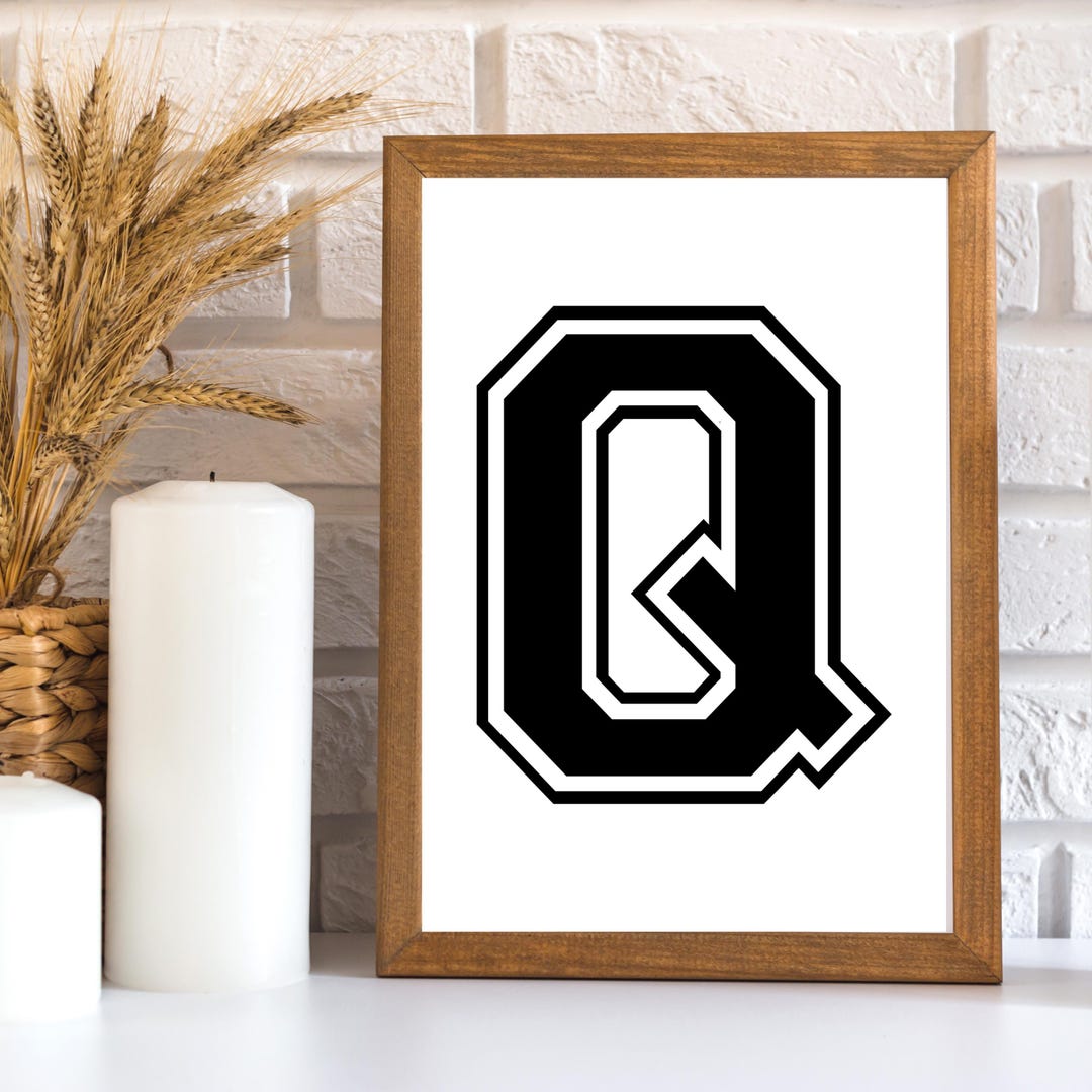 Letter Q Varsity Font Print: Monogram Initial Wall Art (digital ...