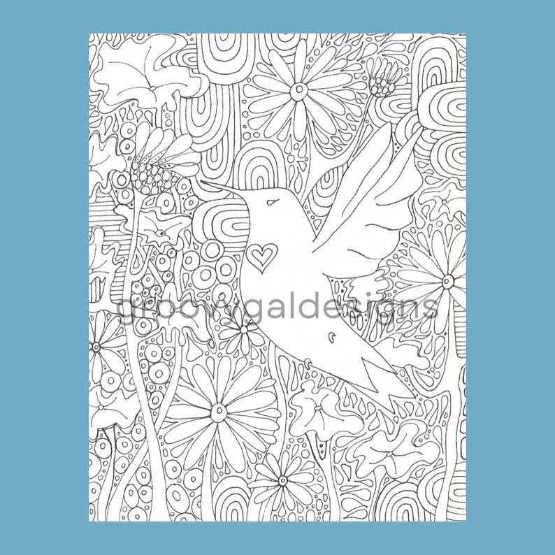 Hummingbird Coloring Page: Boho Nature Art for Relaxation (instant ...