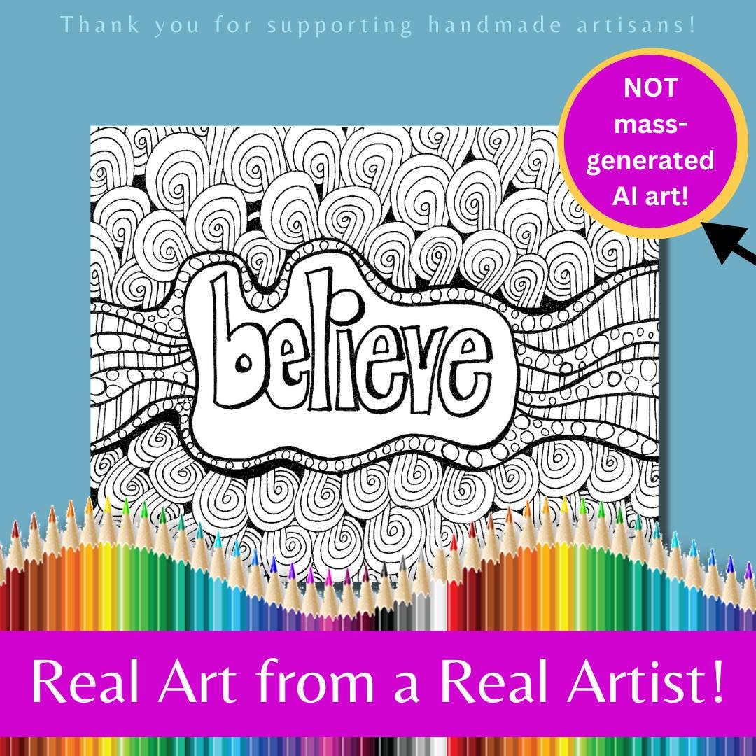 Believe Retro Coloring Page: Boho Nature Art (instant Download) - Etsy