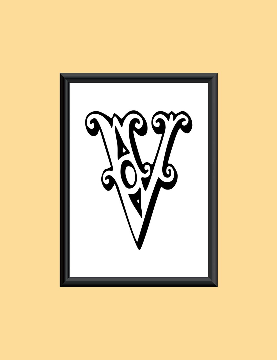 Typography Digital Print Monogram Initial Wall Art Tropicana Letter V ...