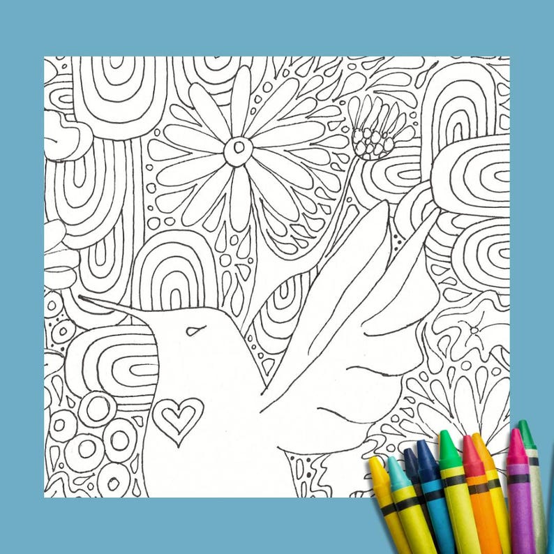 Hummingbird Coloring Page: Boho Nature Art for Relaxation (instant ...