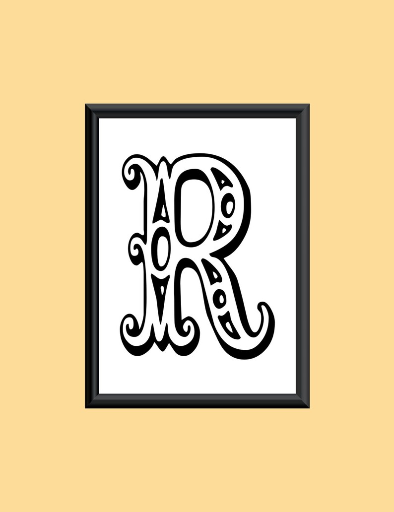 Typography Digital Print Monogram Initial Wall Art Tropicana Letter R ...