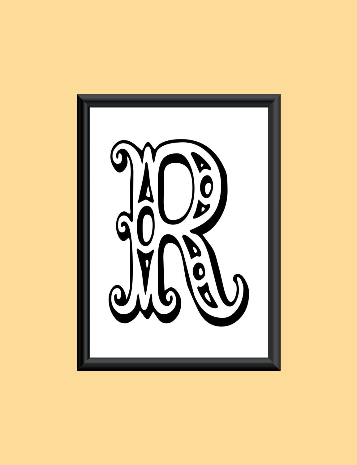 Typography Digital Print Monogram Initial Wall Art Tropicana Letter R ...