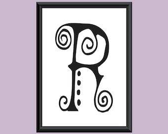 Typography Digital Print Monogram Initial Wall Art Varsity - Etsy