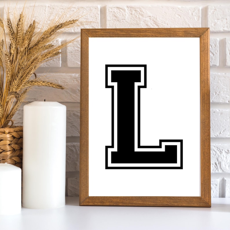 Letter L Varsity Font Print: Monogram Initial Wall Art (digital ...