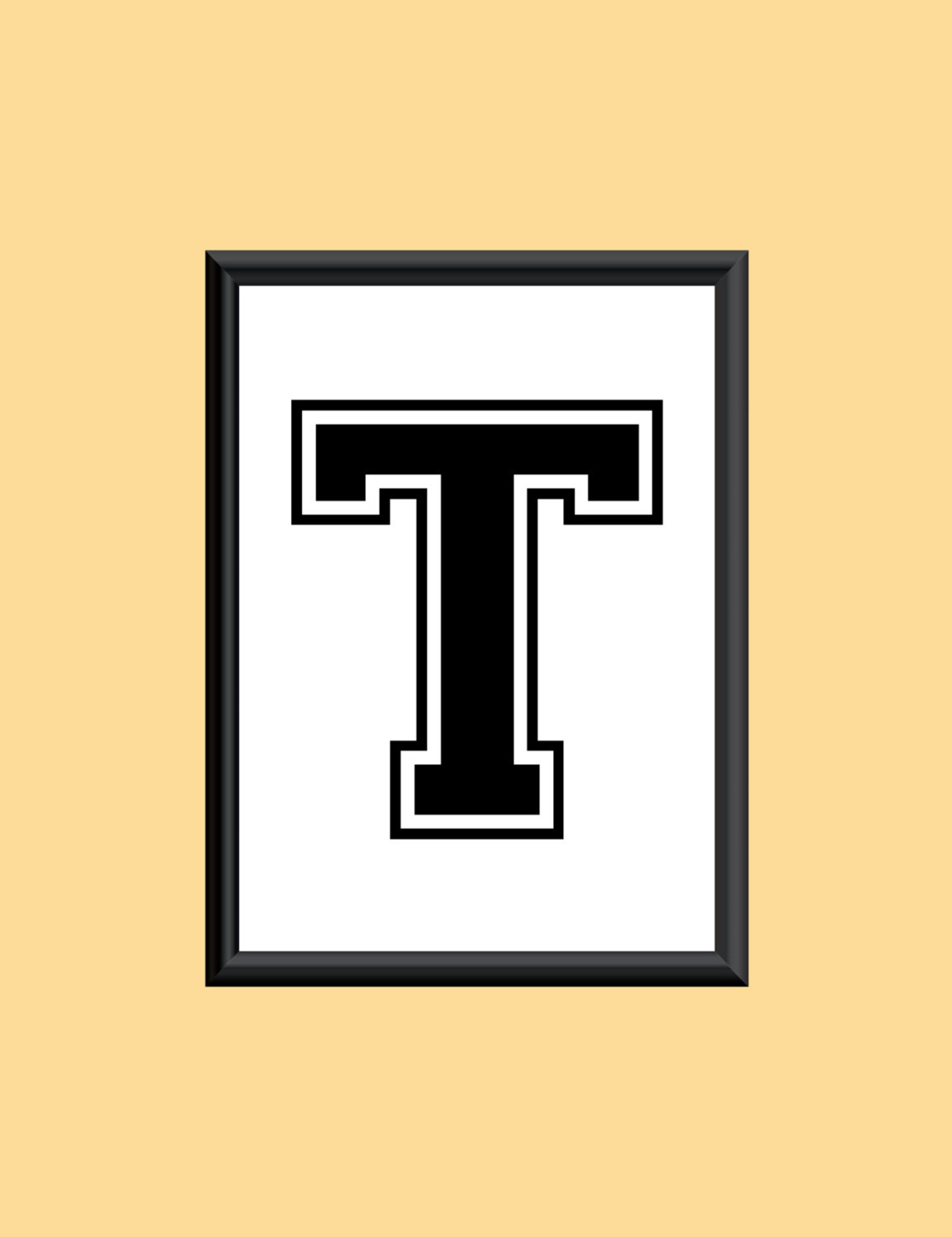 Typography Digital Print Monogram Initial Wall Art Varsity Letter T - Etsy