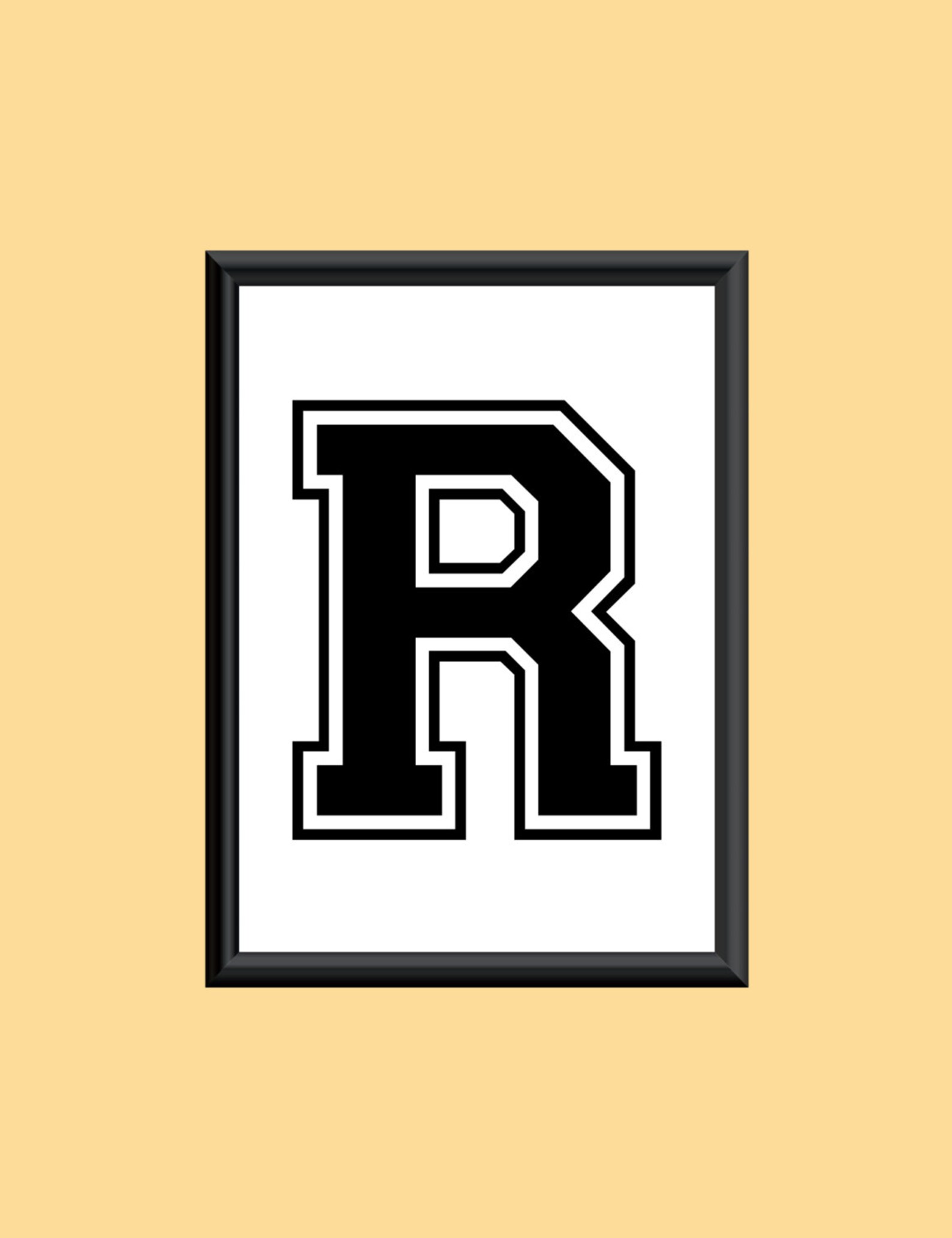 Typography Digital Print Monogram Initial Wall Art Varsity Letter R - Etsy