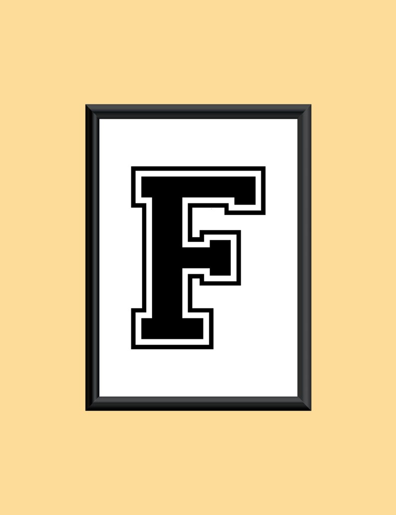 Letter F Varsity Font Print: Monogram Initial Wall Art (digital ...
