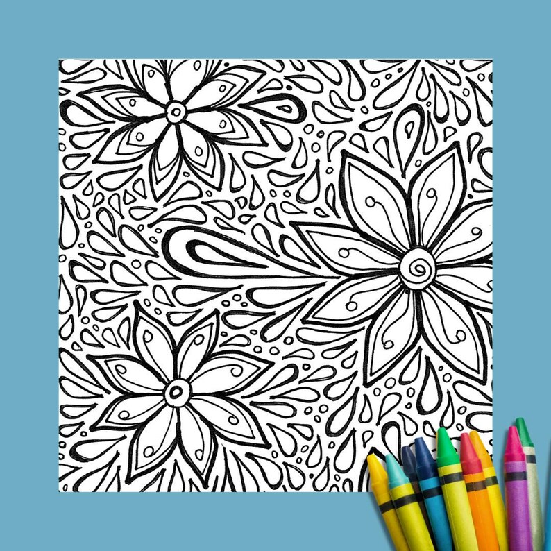 Flowers Power Coloring Page Boho Nature Art Relaxation Gift for Self ...