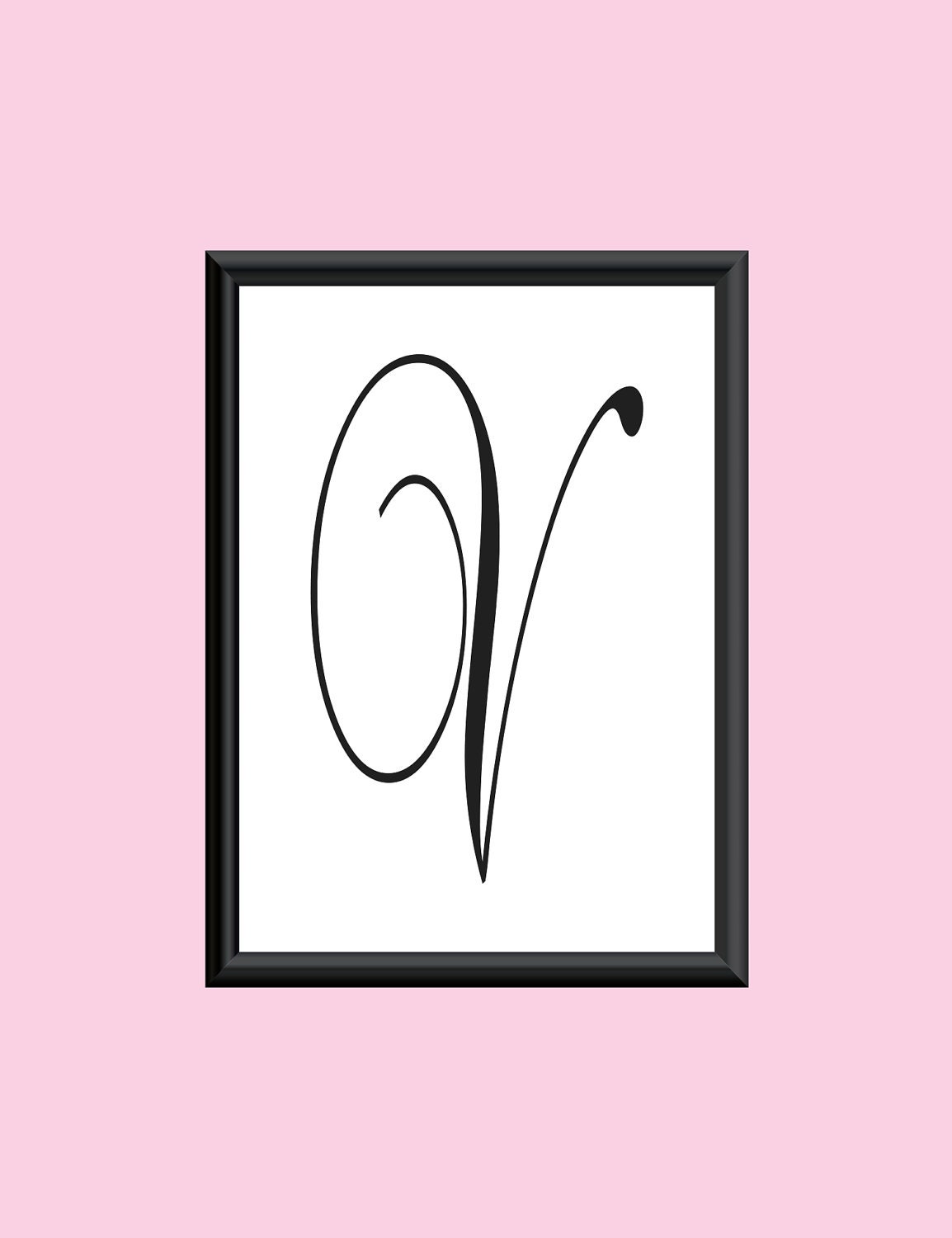 Typography Digital Print Monogram Initial Wall Art Brockscript Letter V ...
