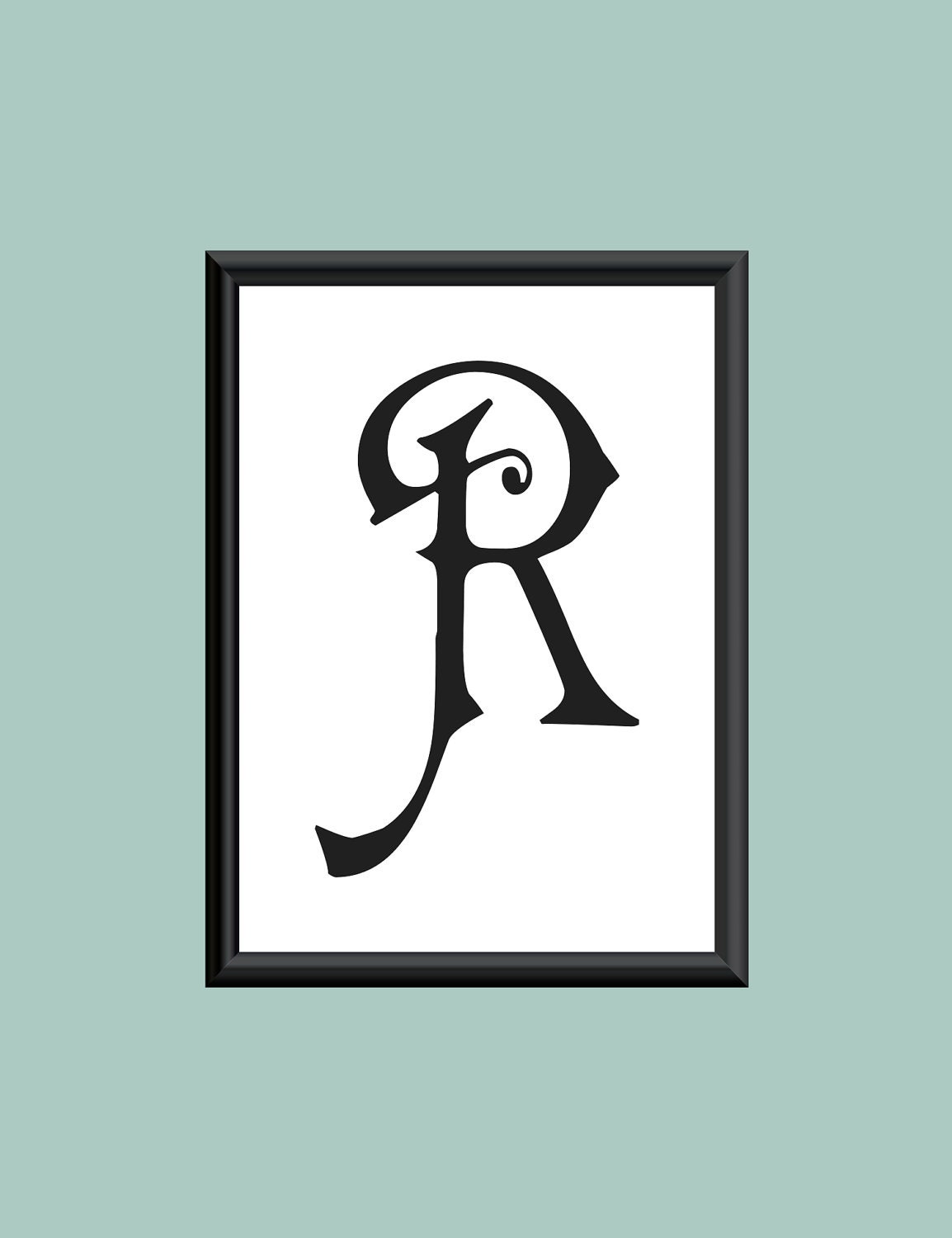 Typography Digital Print Monogram Initial Wall Art Carmencita Letter R ...