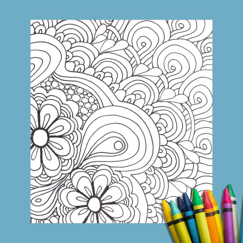 Flower Doodle Coloring Page Boho Aesthetic Nature Retro Relaxation Gift ...