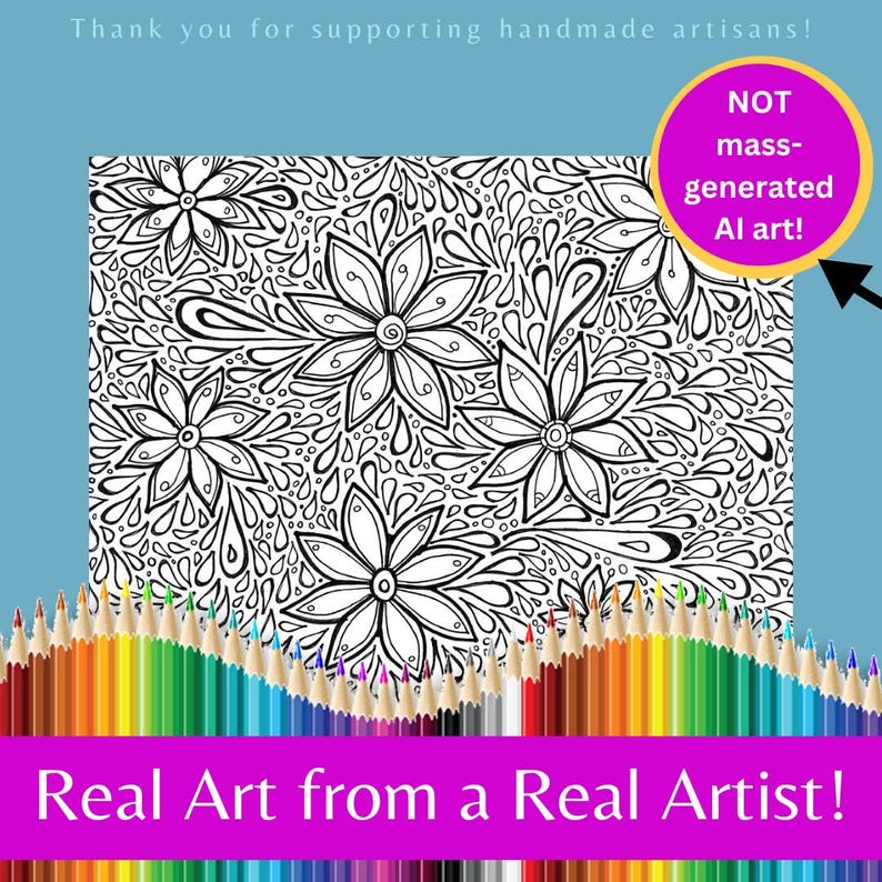 Flowers Power Coloring Page Boho Nature Art Relaxation Gift for Self ...