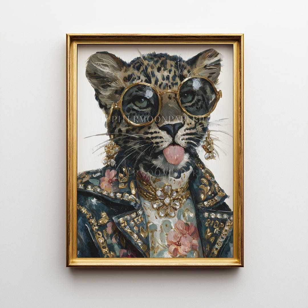 Fancy Leopard Wall Art Print, Fashion Animal Portrait, Acrylic Style ...