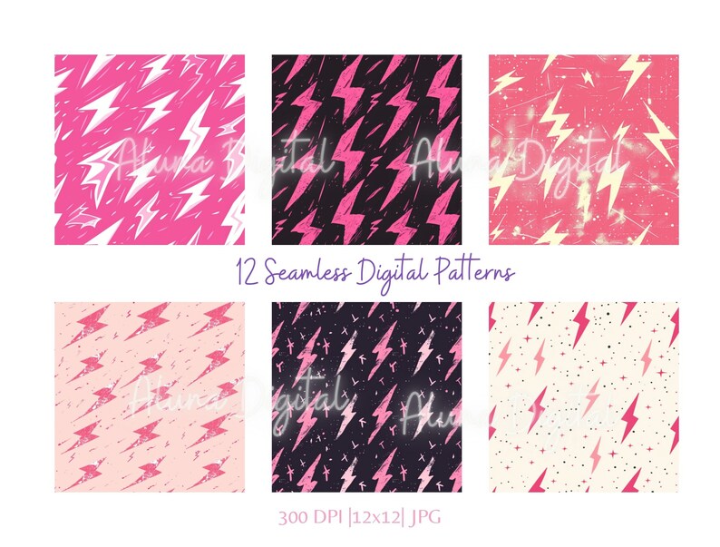 Pink Doodle Lightning Bolt Digital Papers, Lightning Digital Paper ...