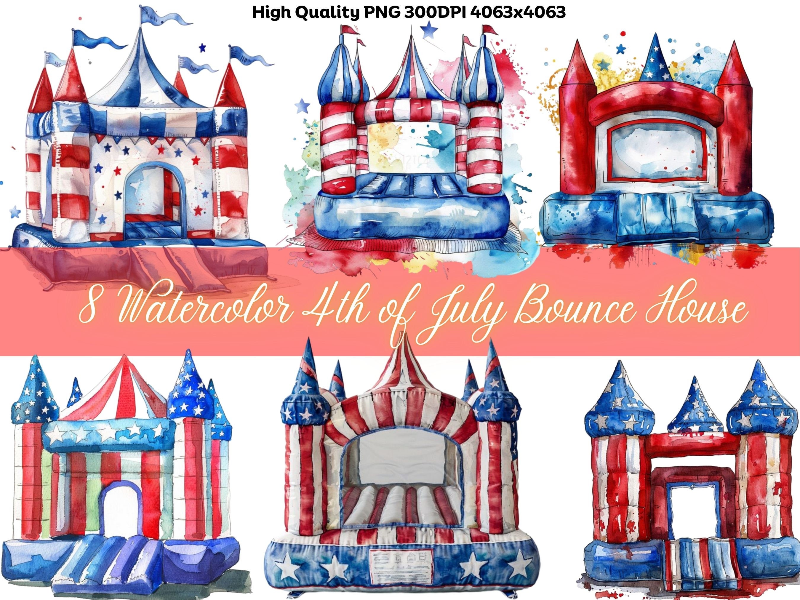 Eight Watercolor 4th of July Bounce House PNG, Bouncy House Clip Art ...