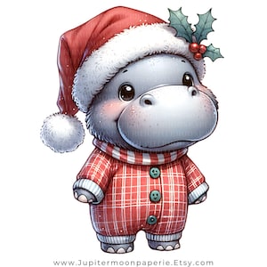 Christmas Pygmy Hippo Clipart Bundle, Holiday Animals PNG (digital ...