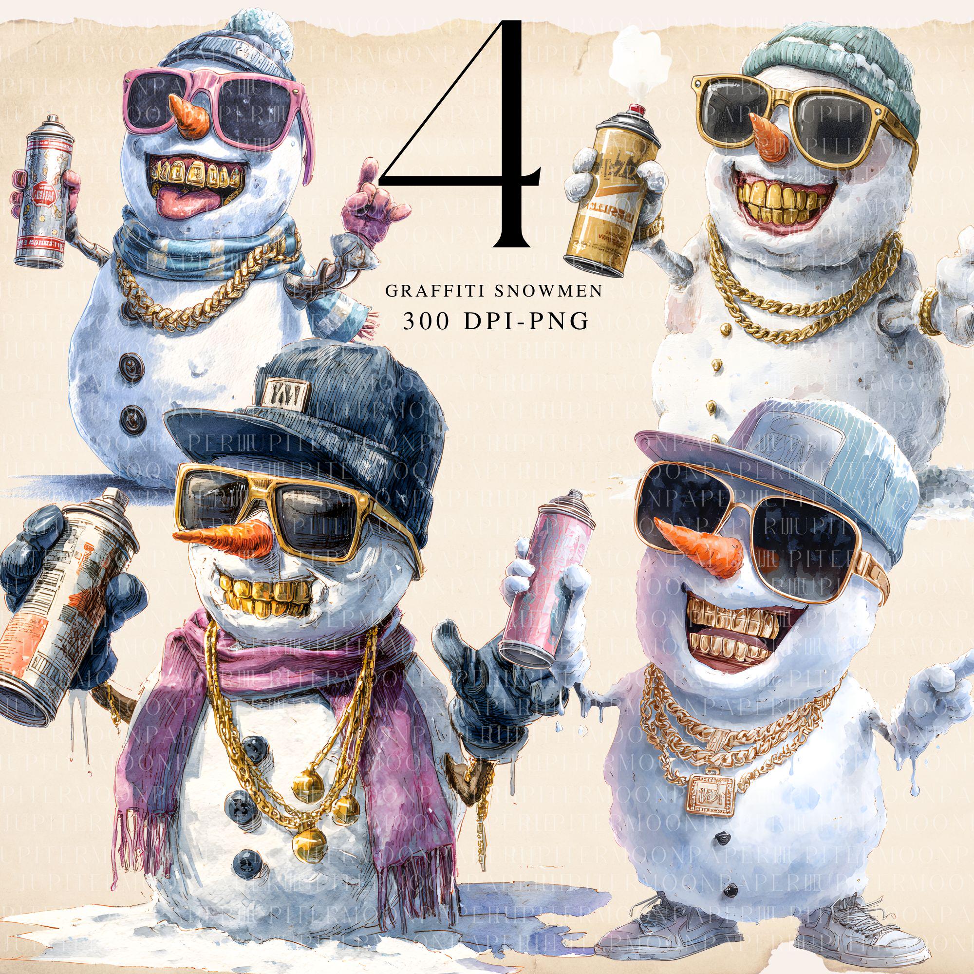 Gangster Snowman PNG Bundle, Graffiti Clipart, Winter Designs (300 DPI ...