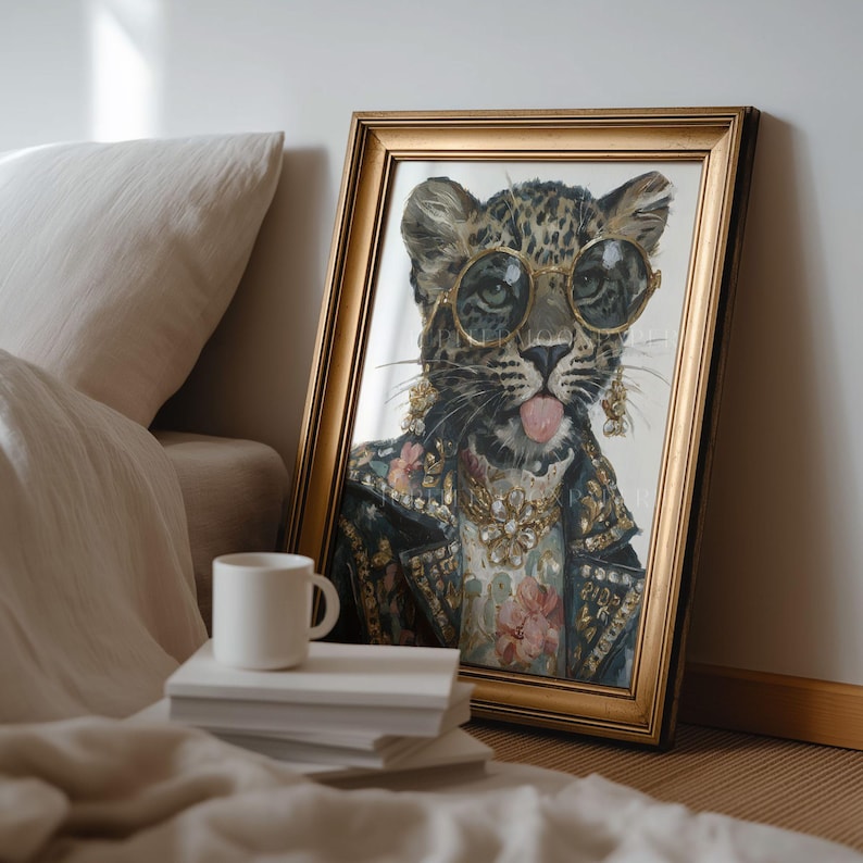Fancy Leopard Wall Art Print, Fashion Animal Portrait, Acrylic Style ...
