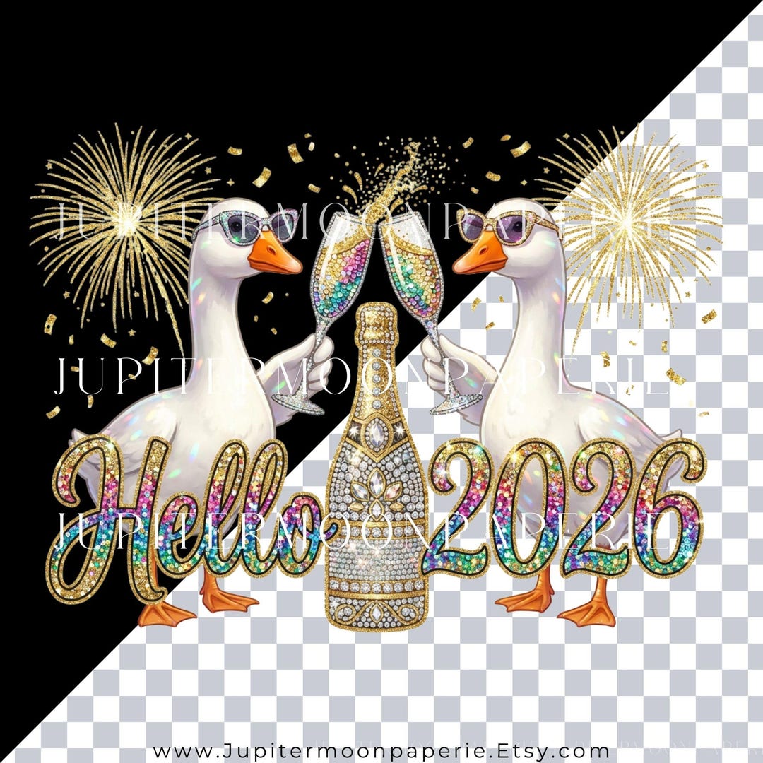 Glitter Goose New Year 2026 PNG, Champagne Toast Clipart - Etsy