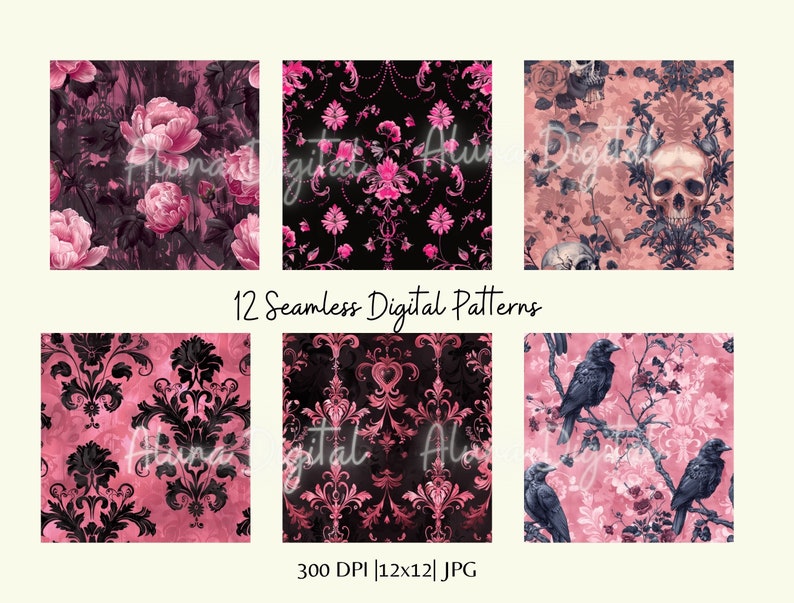 Pink Romantic Goth Digital Papers, Romantic Goth Digital Paper ...