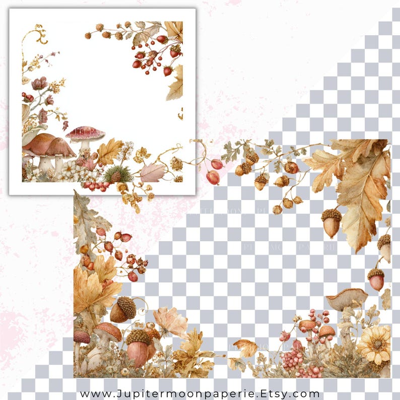 Watercolor Autumn Clipart: Botanical Frame, Foliage Wreath (PNG) - Etsy