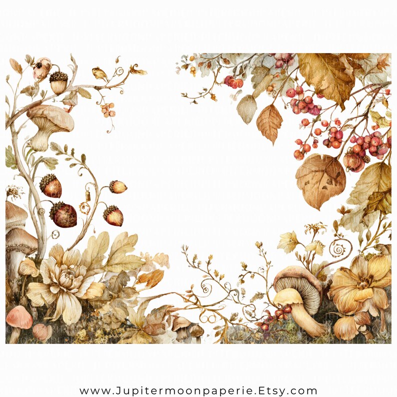 Watercolor Autumn Clipart: Botanical Frame, Foliage Wreath (PNG) - Etsy