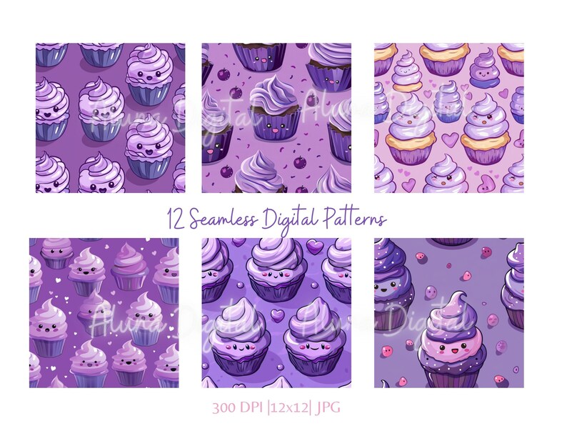 Kawaii Ube Cupcake Digital Papers, Ube Dessert Digital Paper, Taro ...