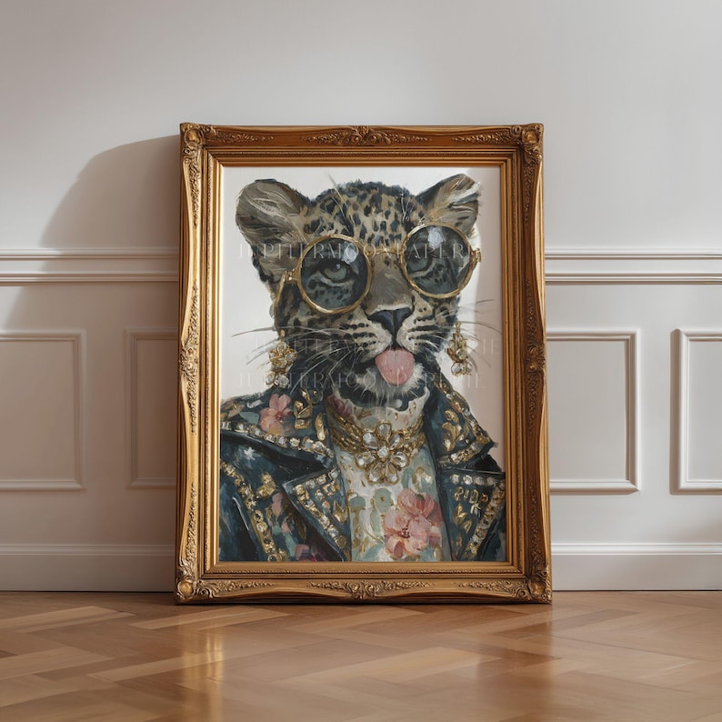 Fancy Leopard Wall Art Print, Fashion Animal Portrait, Acrylic Style ...