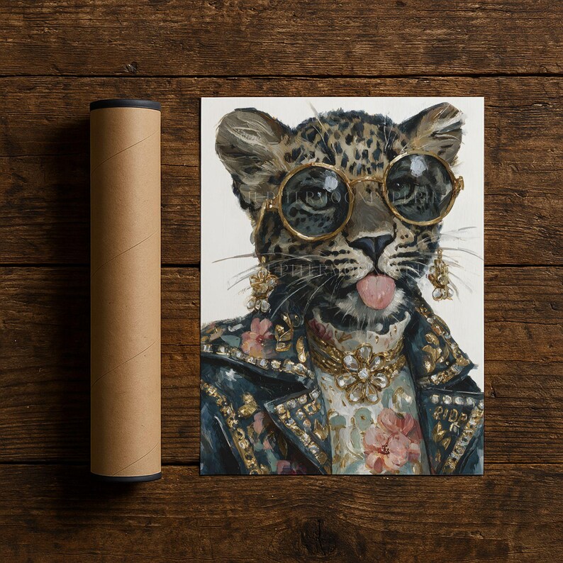 Fancy Leopard Wall Art Print, Fashion Animal Portrait, Acrylic Style ...