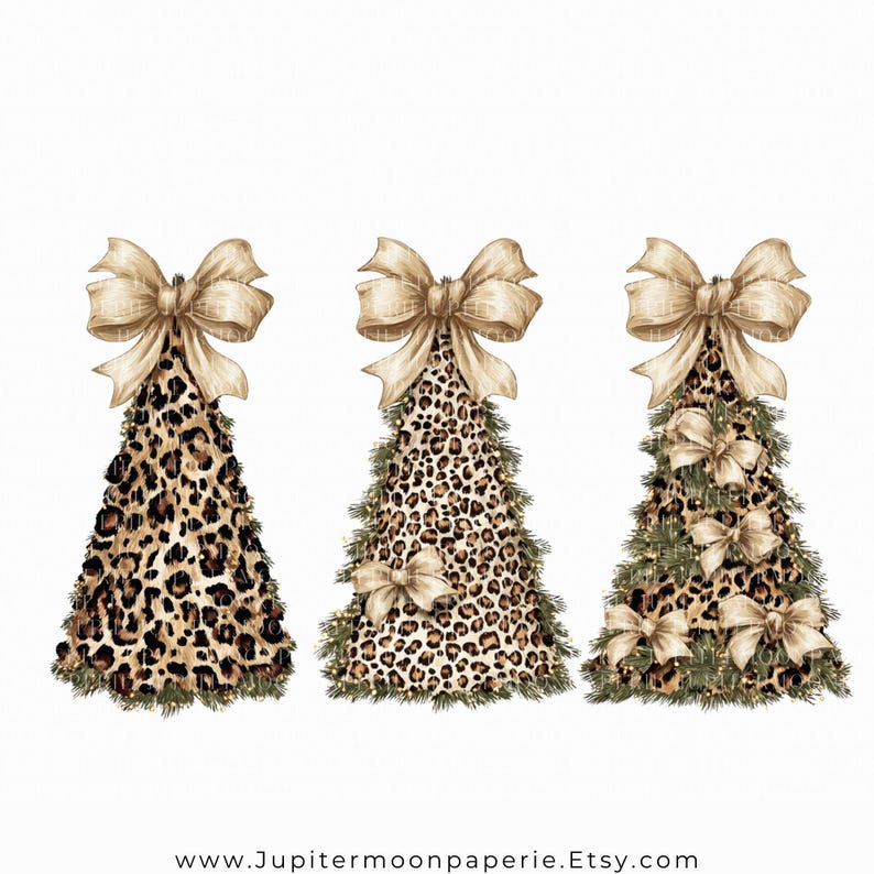 Leopard Print Christmas Tree Clipart: Glam Holiday PNG (digital ...
