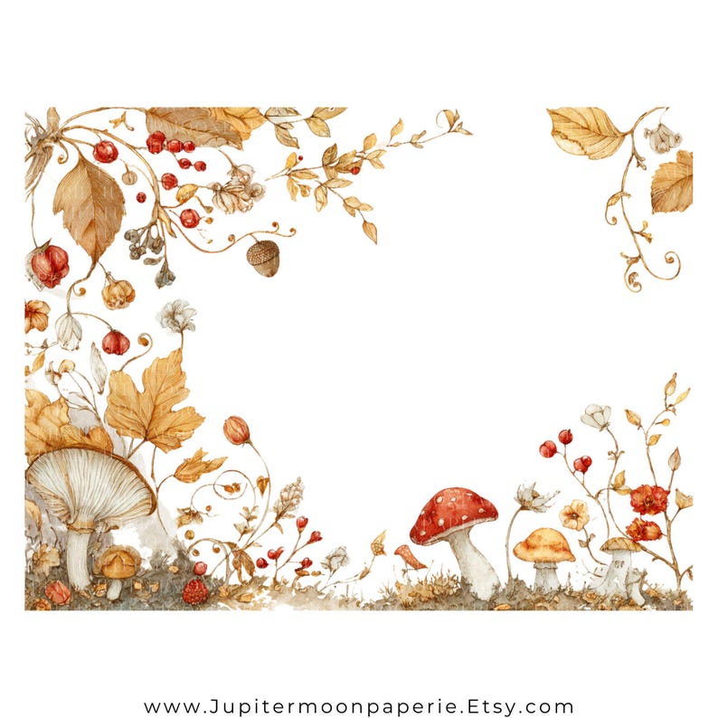 Watercolor Autumn Clipart: Botanical Frame, Foliage Wreath (PNG) - Etsy