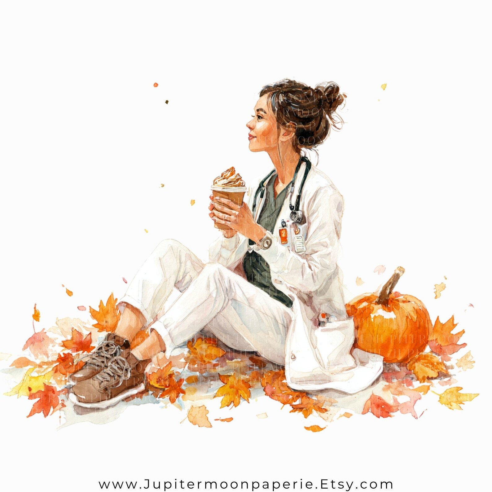 Watercolor Autumn Doctor Clipart: Fall Coffee PNG (digital Download) - Etsy