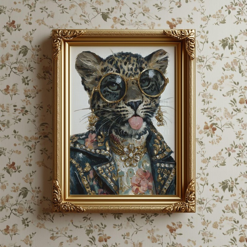 Fancy Leopard Wall Art Print, Fashion Animal Portrait, Acrylic Style ...