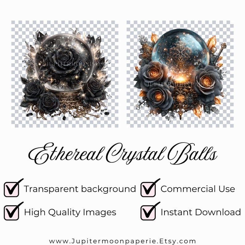 Ethereal Crystal Ball Clipart: Watercolor Witchy Gothic PNG (digital ...