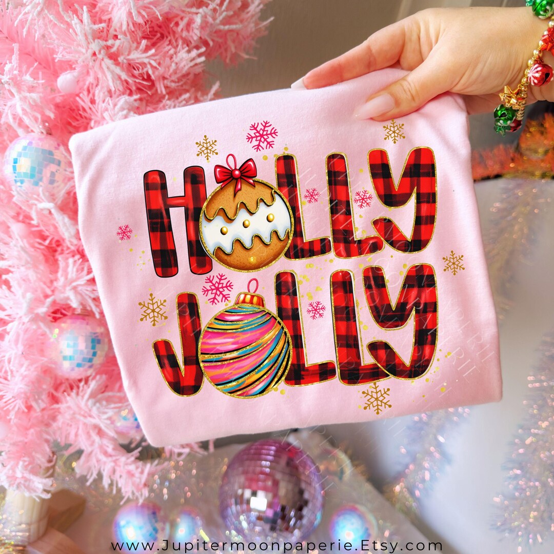 Holly Jolly Christmas PNG, Buffalo Plaid Letters, Holiday Ornaments ...