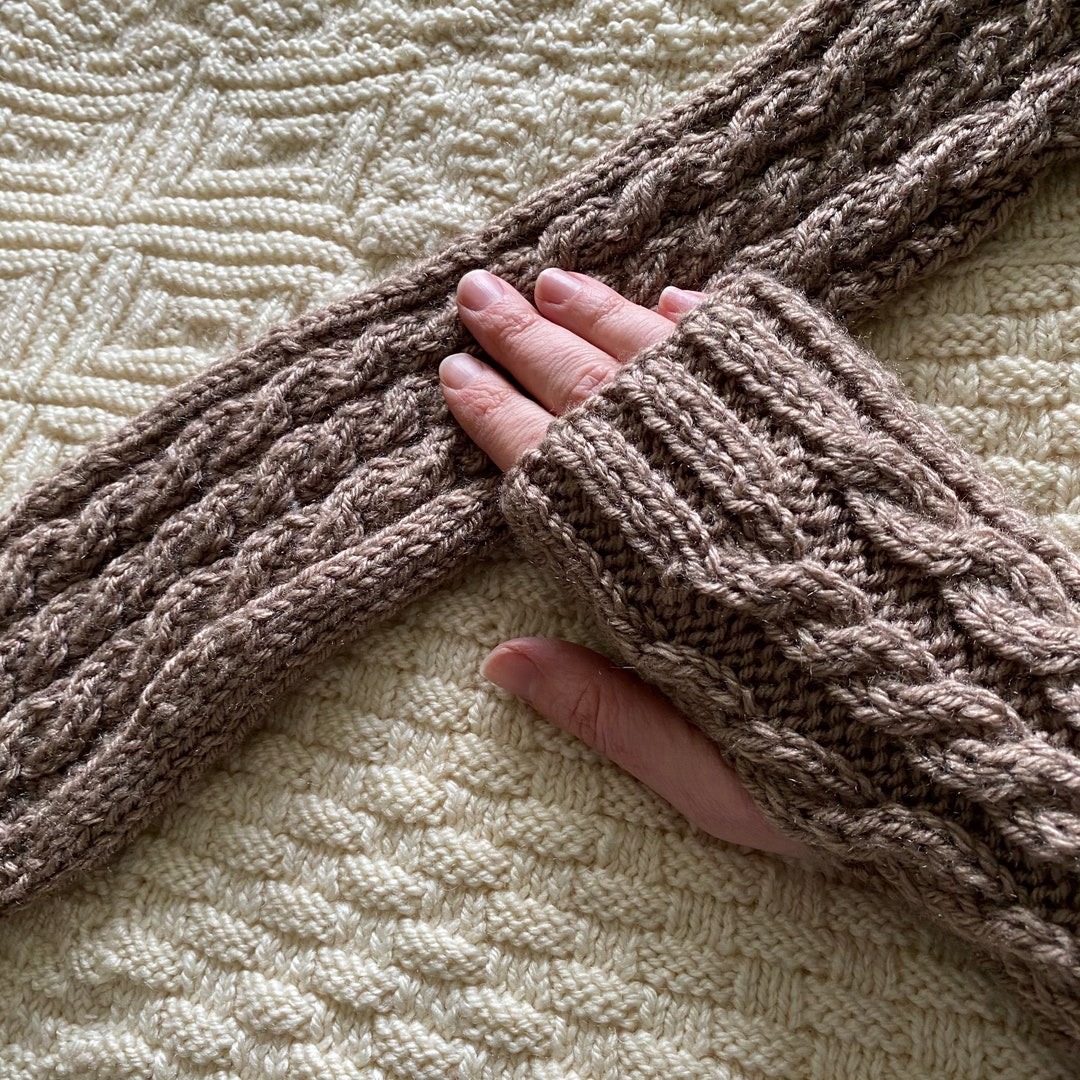 Extra Long Elbow to Fingertip Arm Warmers, Hand Knitted Cosy Fingerless ...