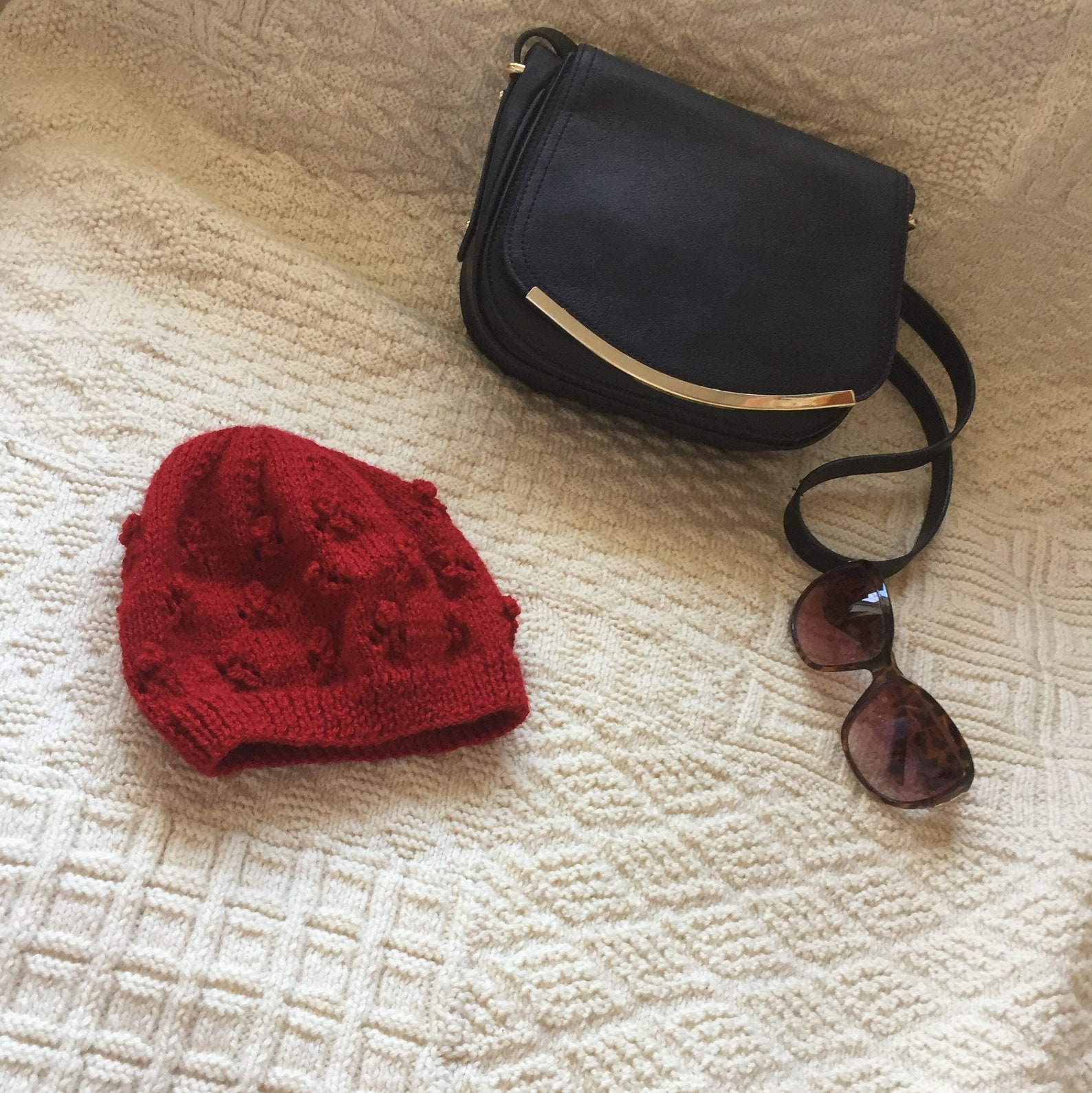 Hand Knitted Rose Pattern Hat, Red Winter Hat, Knitted Ladies Hat ...