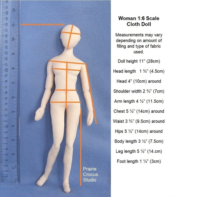 Pdf Pattern 1 6 Scale 11 Cloth Doll 28 Cm Woman Diy Etsy
