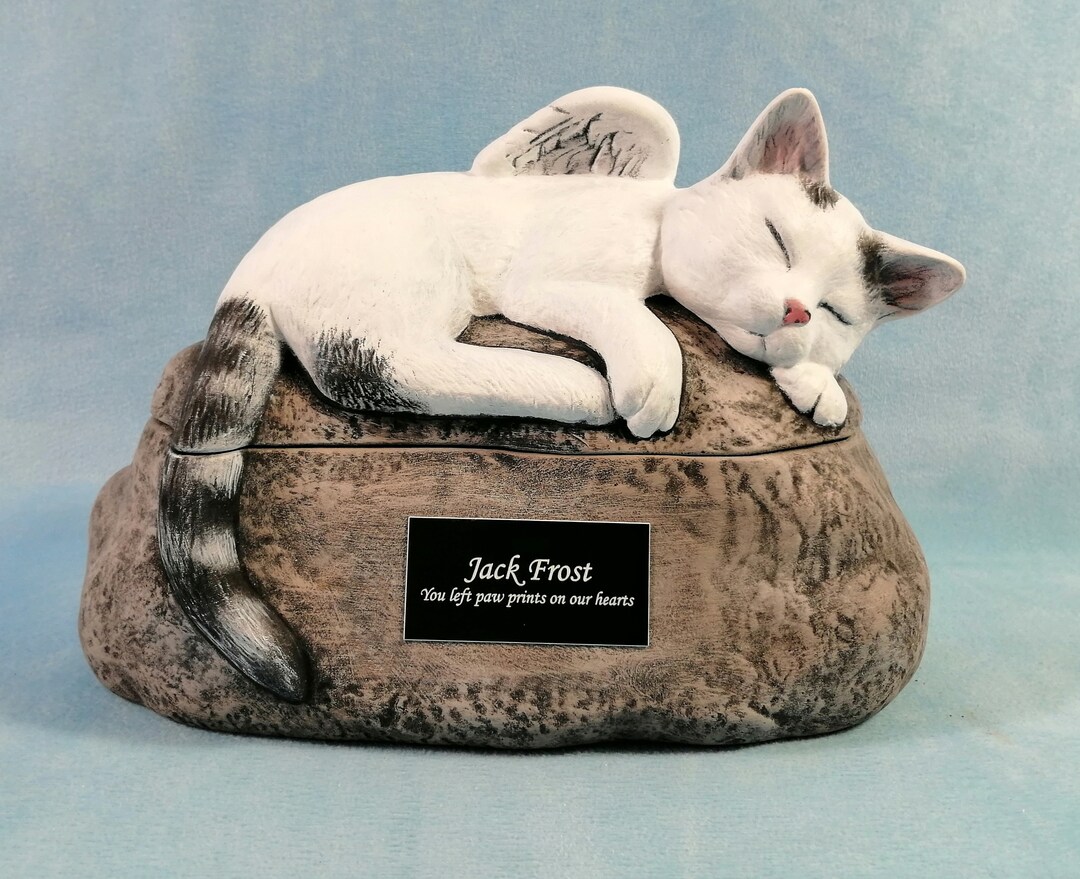 Ceramic Engraved Custom Painted Cat Cremation Urn With Plastic Name ...