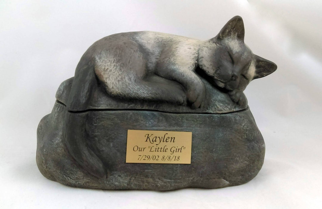 Ceramic Engraved Painted Siamese Cat Cremation Urn With Plastic Name ...