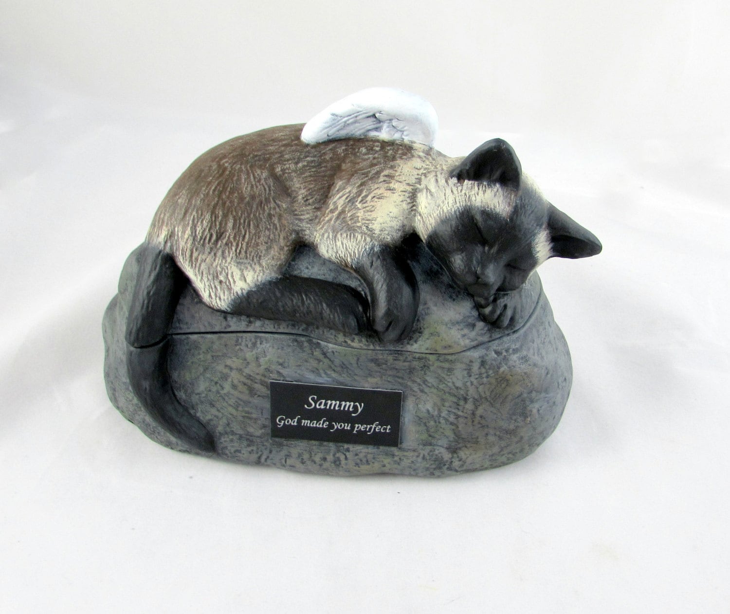 Ceramic Engraved Painted Siamese Cat Cremation Urn With Plastic Name ...