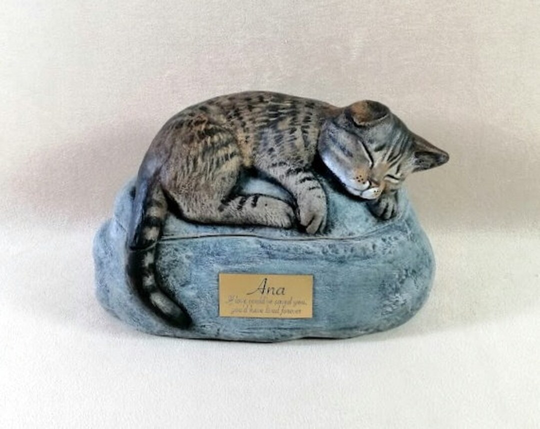 Ceramic Engraved Custom Sculpted and Painted Cat Cremation Urn With ...