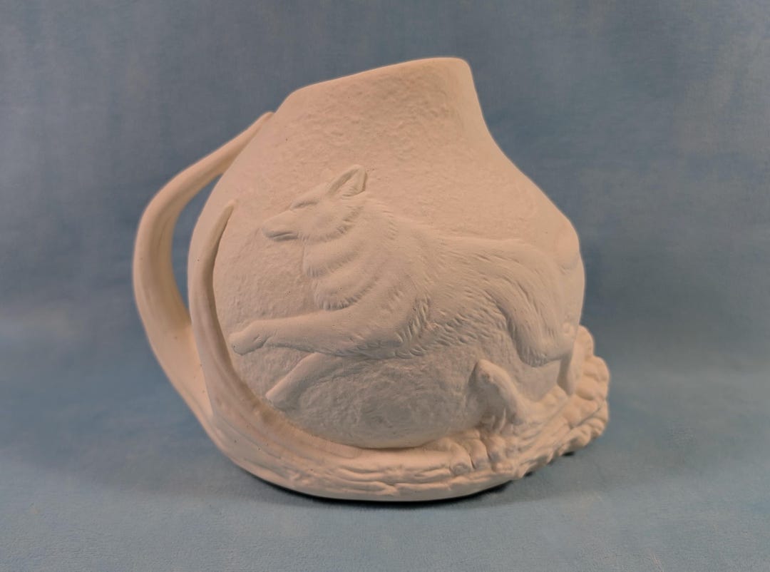 READY to Ship-ceramic Ready to Paint Wolf Planter With Interior Fired ...
