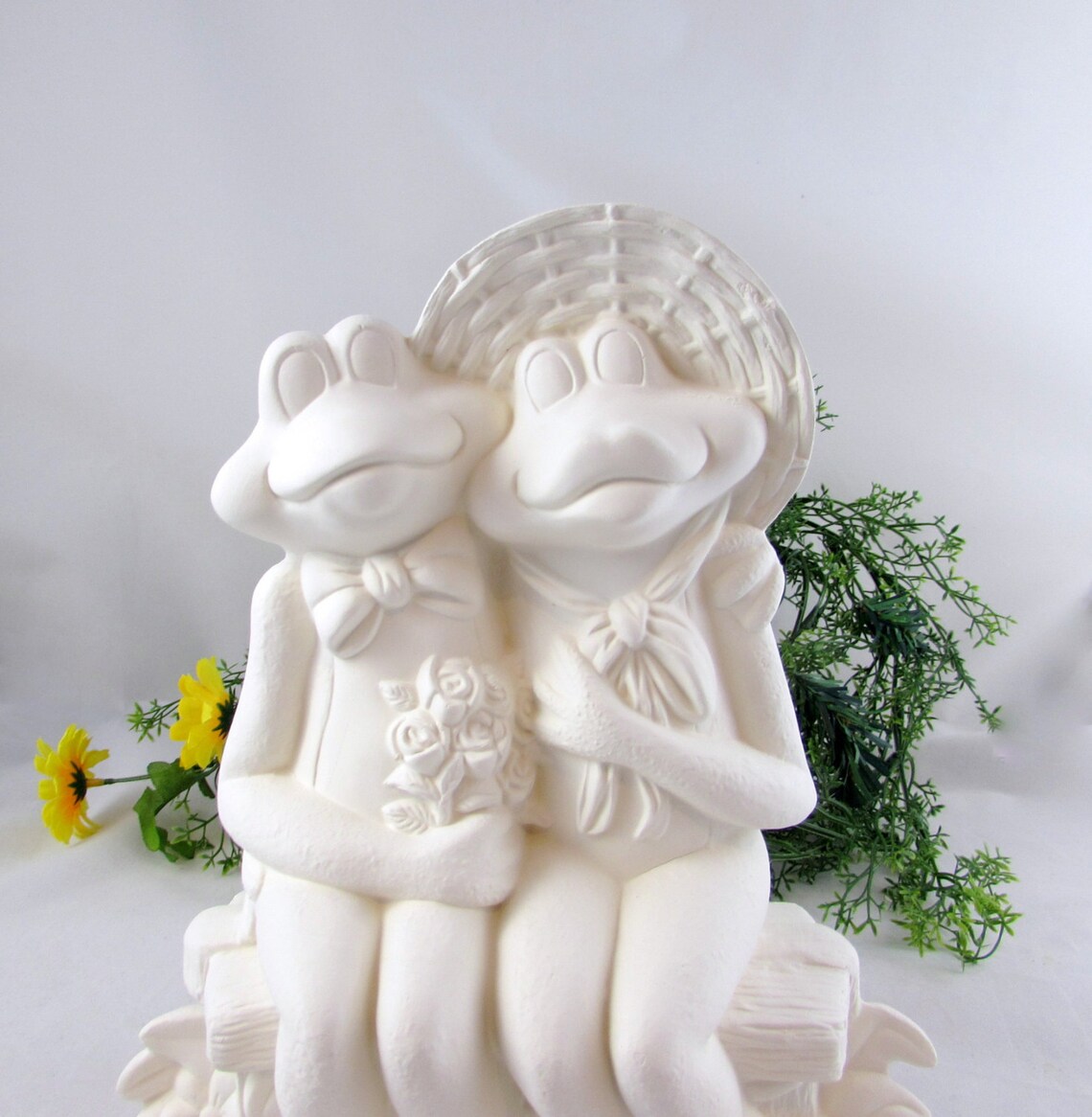 Ceramic Ready to Paint Two Frogs Sitting on a Bench - 10 Inches -bisque ...