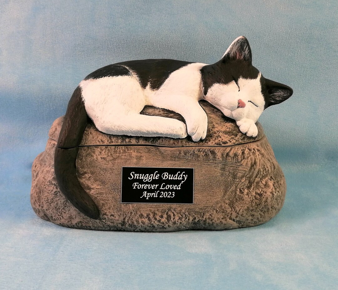 Ceramic Engraved Painted Cat Cremation Urn With Plastic Name Plate Hand ...