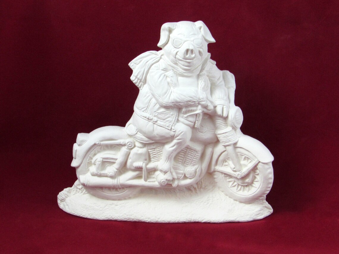Ceramic Ready to Paint hog Pig on a Motorcycle 6.75 | Etsy