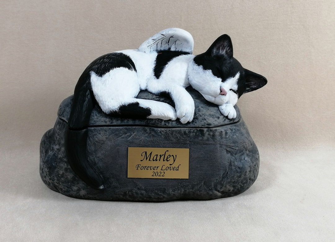 Ceramic Engraved Custom Painted Short Haired Cat Cremation Urn With ...